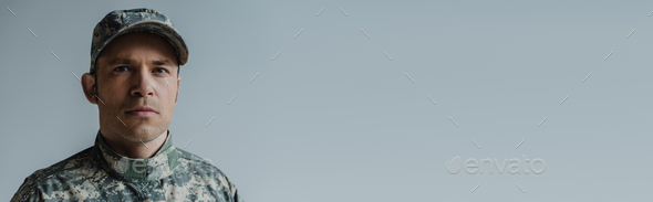 sad soldier in military uniform crying during memorial day isolated on ...