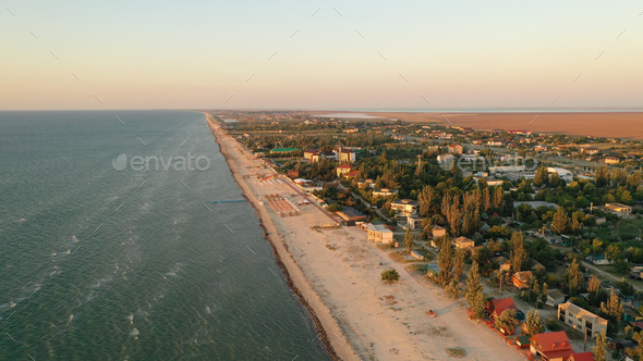 Panorama of sea shore in South Ukraine, Europe. Resort city with nice ...