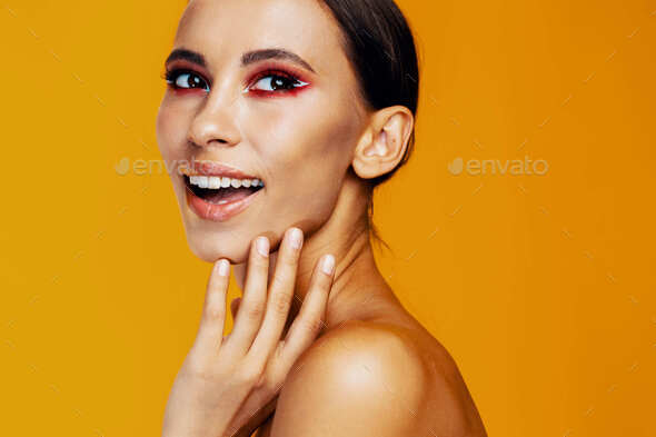 Woman girl model portrait beauty color make-up smile studio face ...