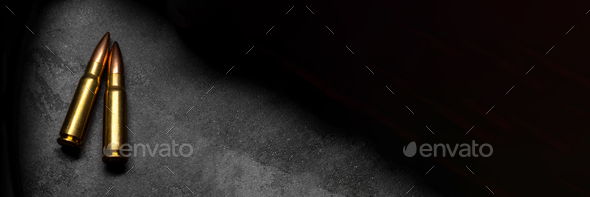 Bullets for Kalashnikov assault rifle banner Stock Photo by Bykfa ...