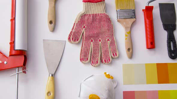 Different Painting Work Tools on White Background, Stock Footage ...