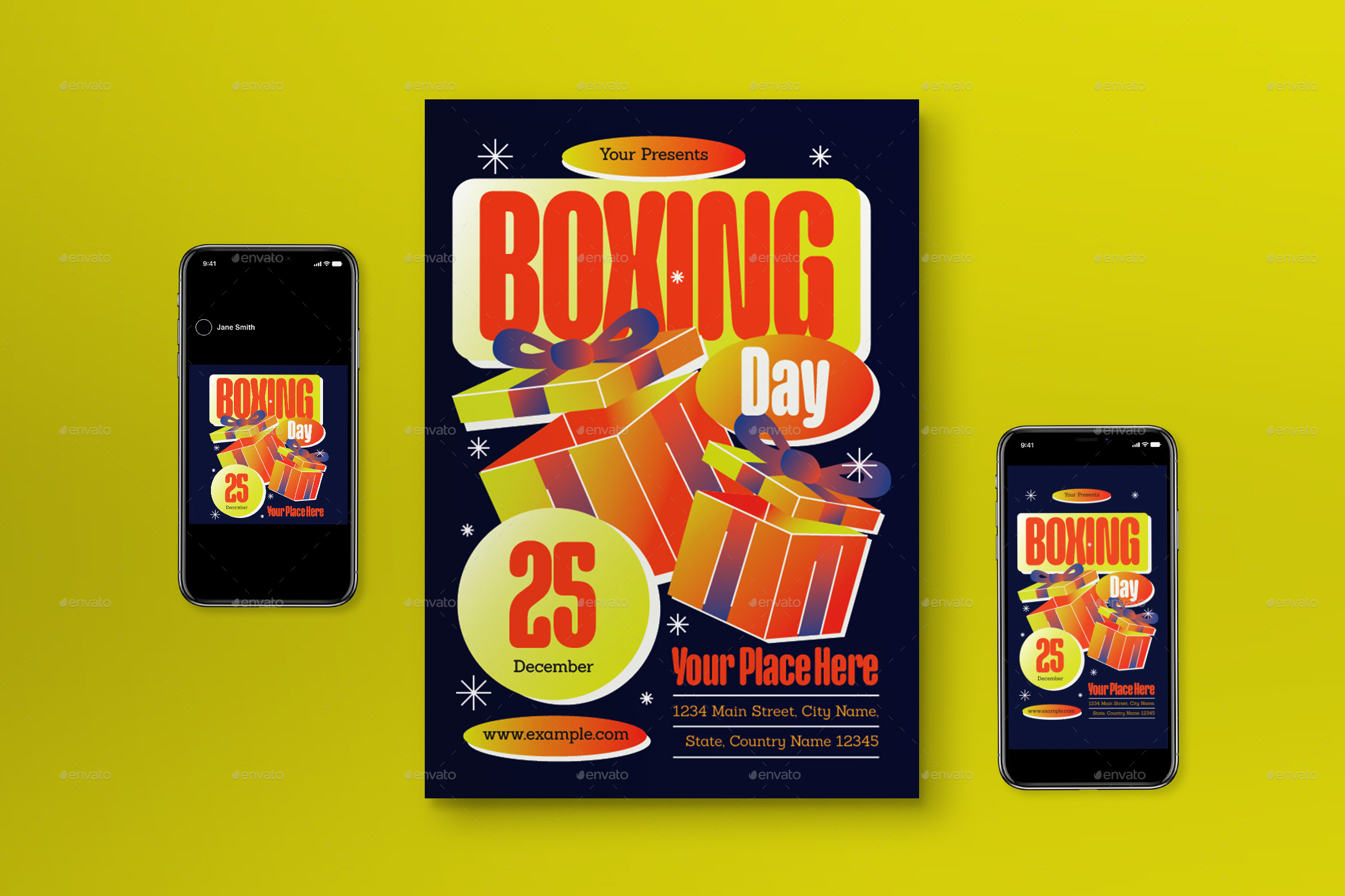 Blue Black Gradient Modern Boxing Day Flyer Set, Print Templates ...