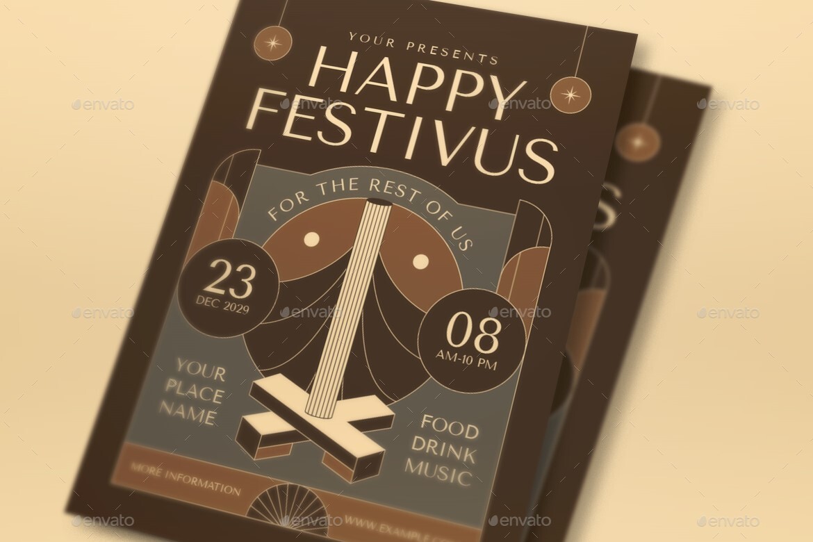 Brown Art Deco Festivus Flyer Set, Print Templates | GraphicRiver