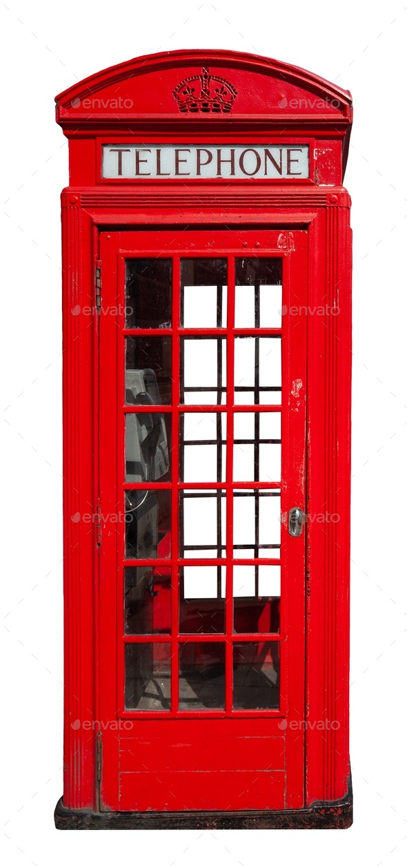 Red telephone box booth in London, the UK. Cut out and isolated on ...