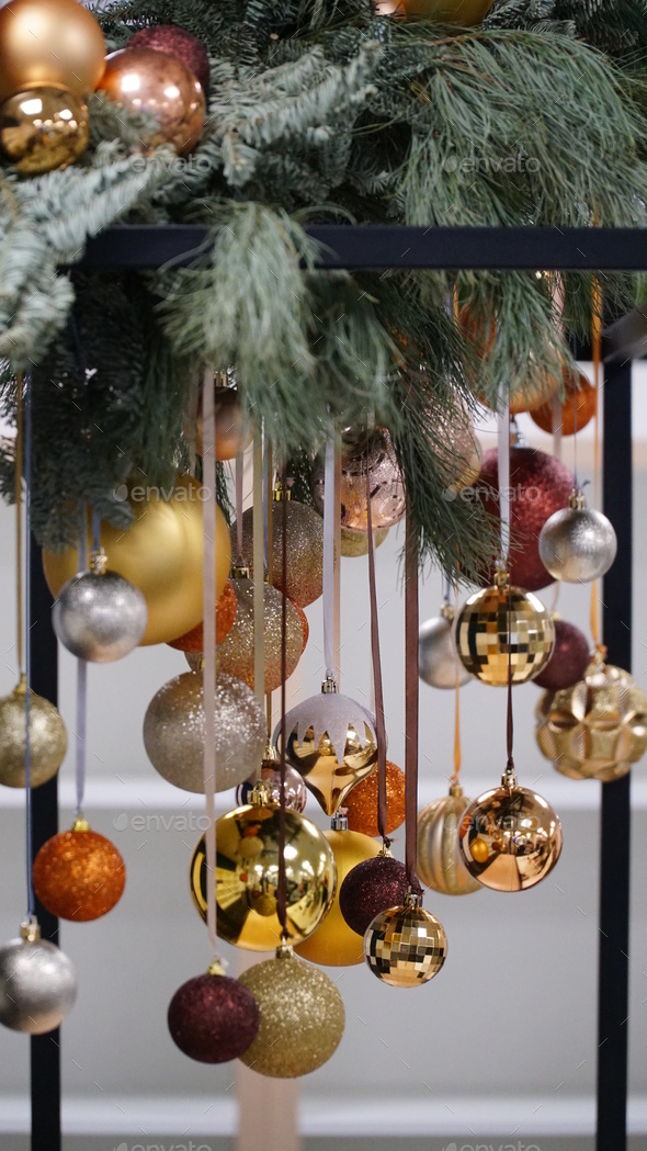 Christmas decorations in the office. Christmas tree in the office with ...