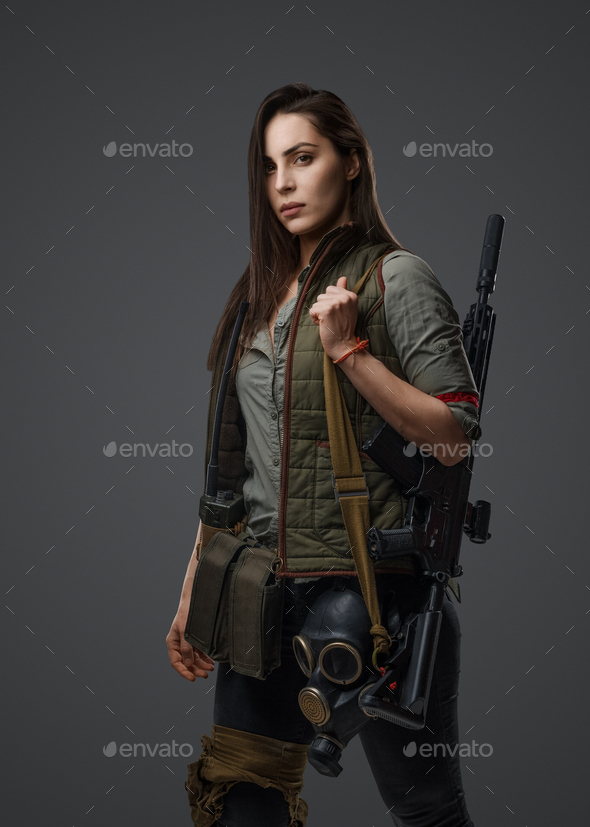 Middle Eastern Survivalist Woman with Rifle Stock Photo by fxquadro