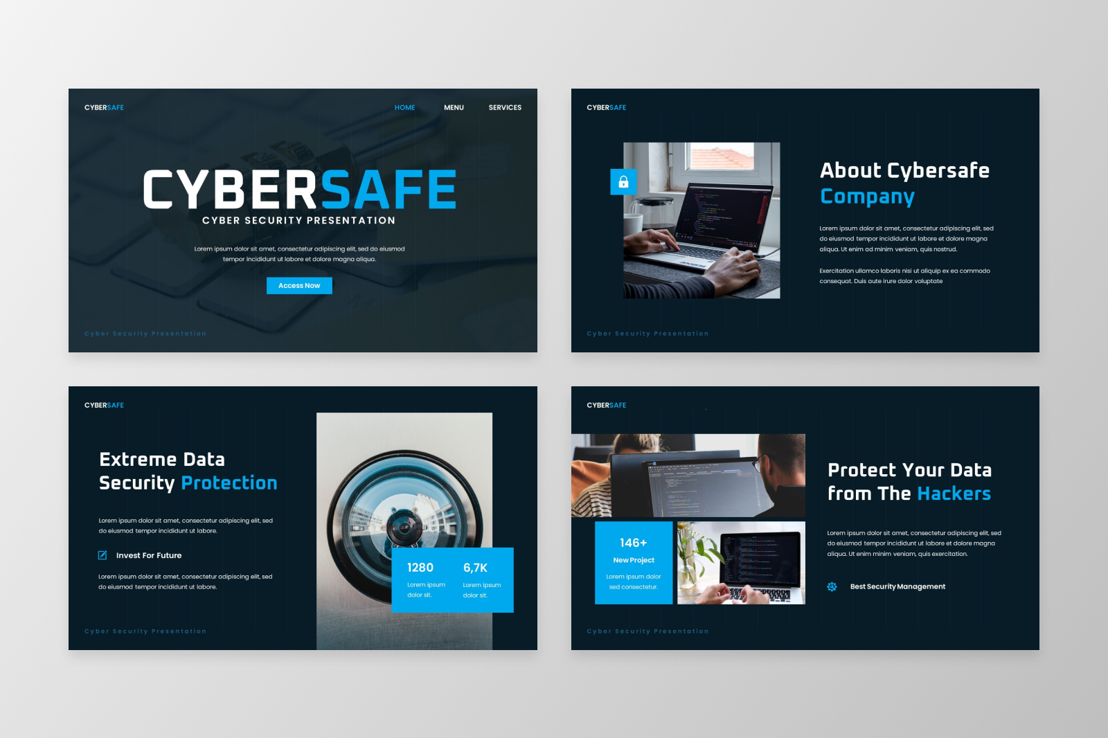 Cybersafe - Cyber Security PowerPoint Template, Presentation Templates