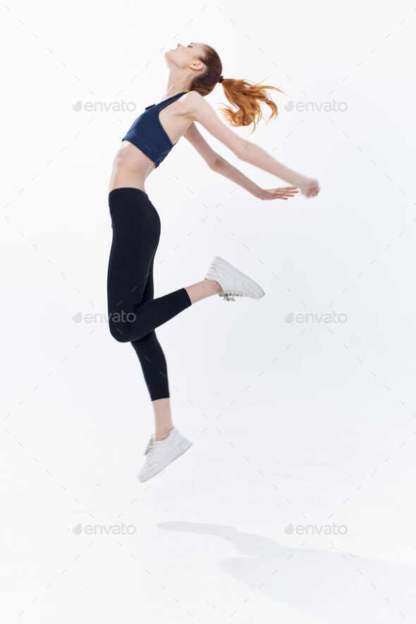 active sports woman jumping workout fitness exercise Stock Photo by ...