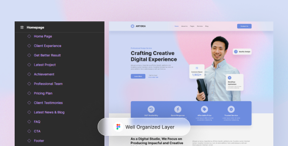 Artidea - Digital Agency Company Profile Figma Template by gridsnap
