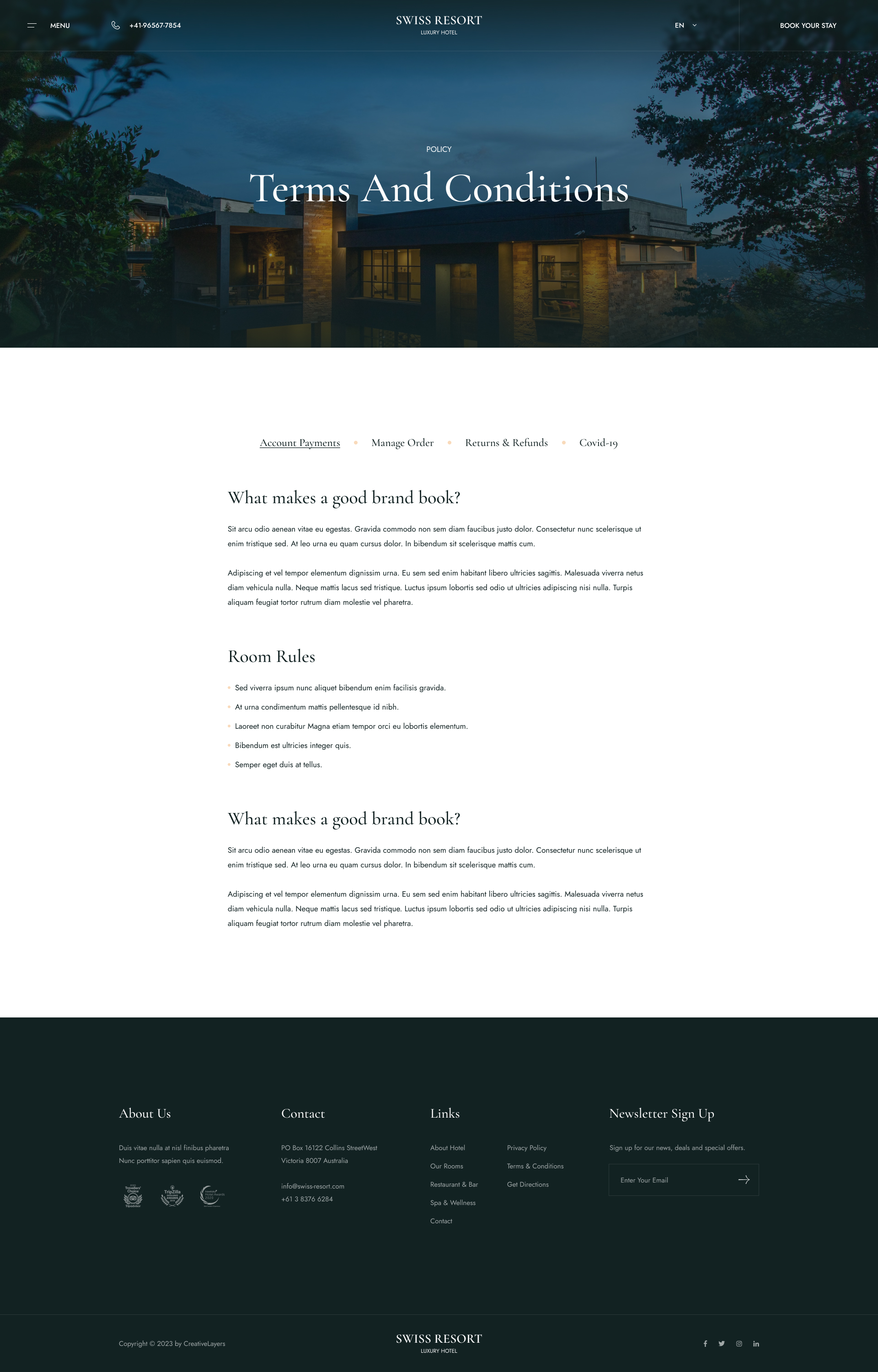 Swiss Resort - Hotel & Resort Booking Figma Template by CreativeLayers