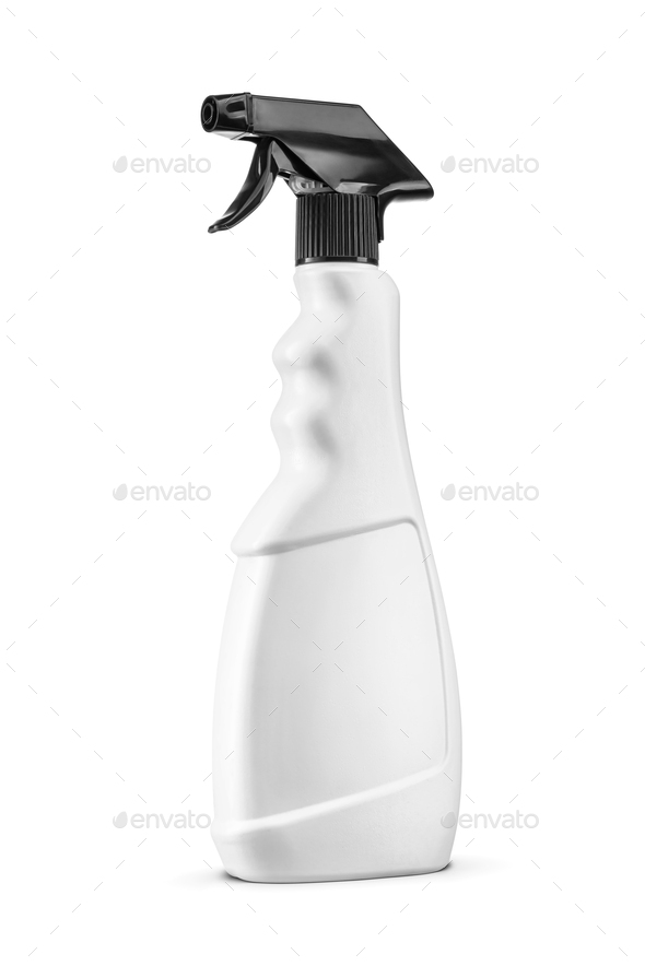Blank plastic sprayer detergent bottle with black trigger isolated on ...