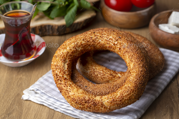 Turkish bagel Simit with sesame. Bagel is traditional Turkish bakery ...