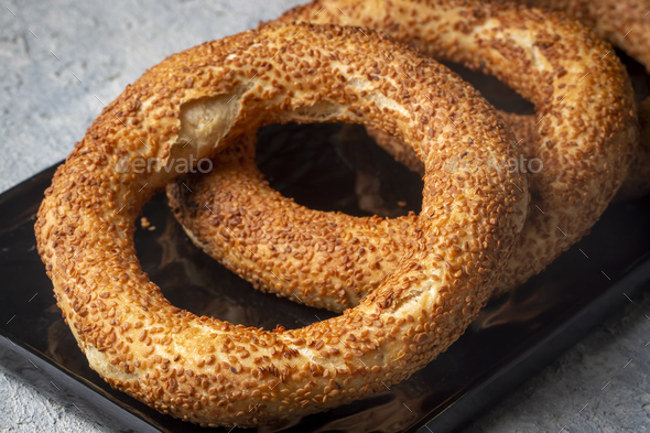 Turkish bagel Simit with sesame. Bagel is traditional Turkish bakery ...