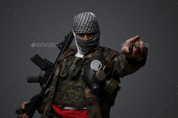 Middle Eastern Radical Fanatic Soldier Pointing Finger Stock Photo by ...