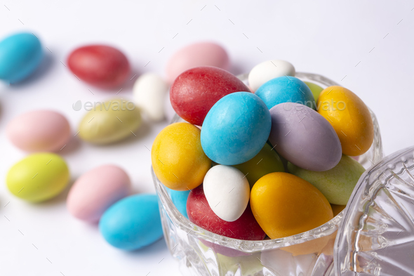 Colorful almond candies (Turkish name; Ramadan - Ramazan bayrami, Seker ...