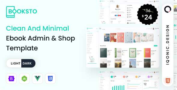 Booksto - VueJS, HTML Minimal Ebook Admin & Shop Template by iqonicdesign