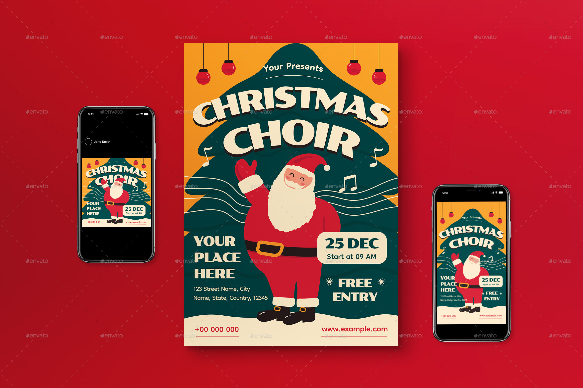 Yellow Hand Drawn Christmas Choir Flyer Set, Print Templates | GraphicRiver