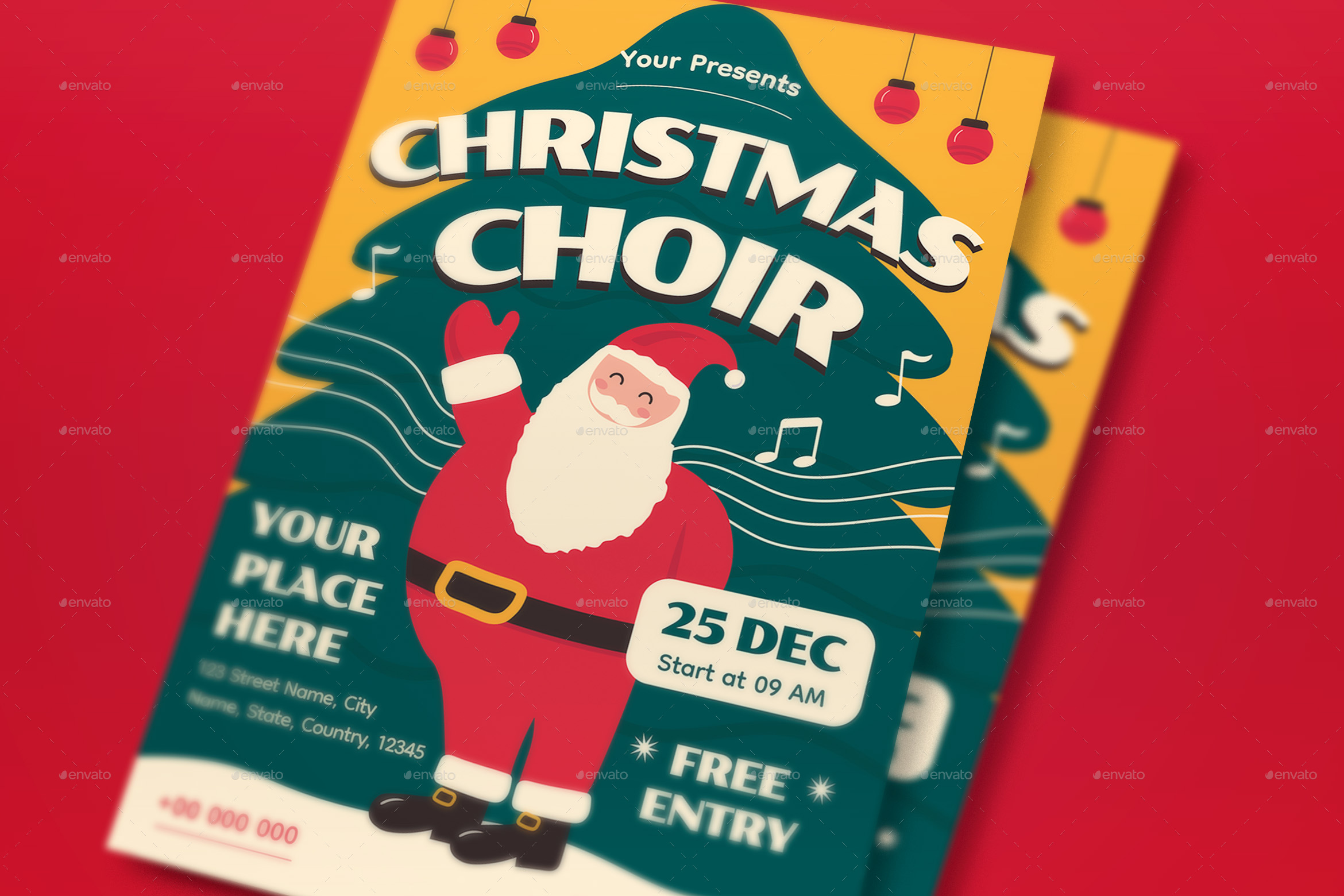 Yellow Hand Drawn Christmas Choir Flyer Set, Print Templates | GraphicRiver