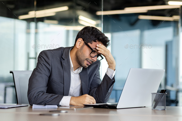Depression at workplace, businessman disappointed with achievement ...