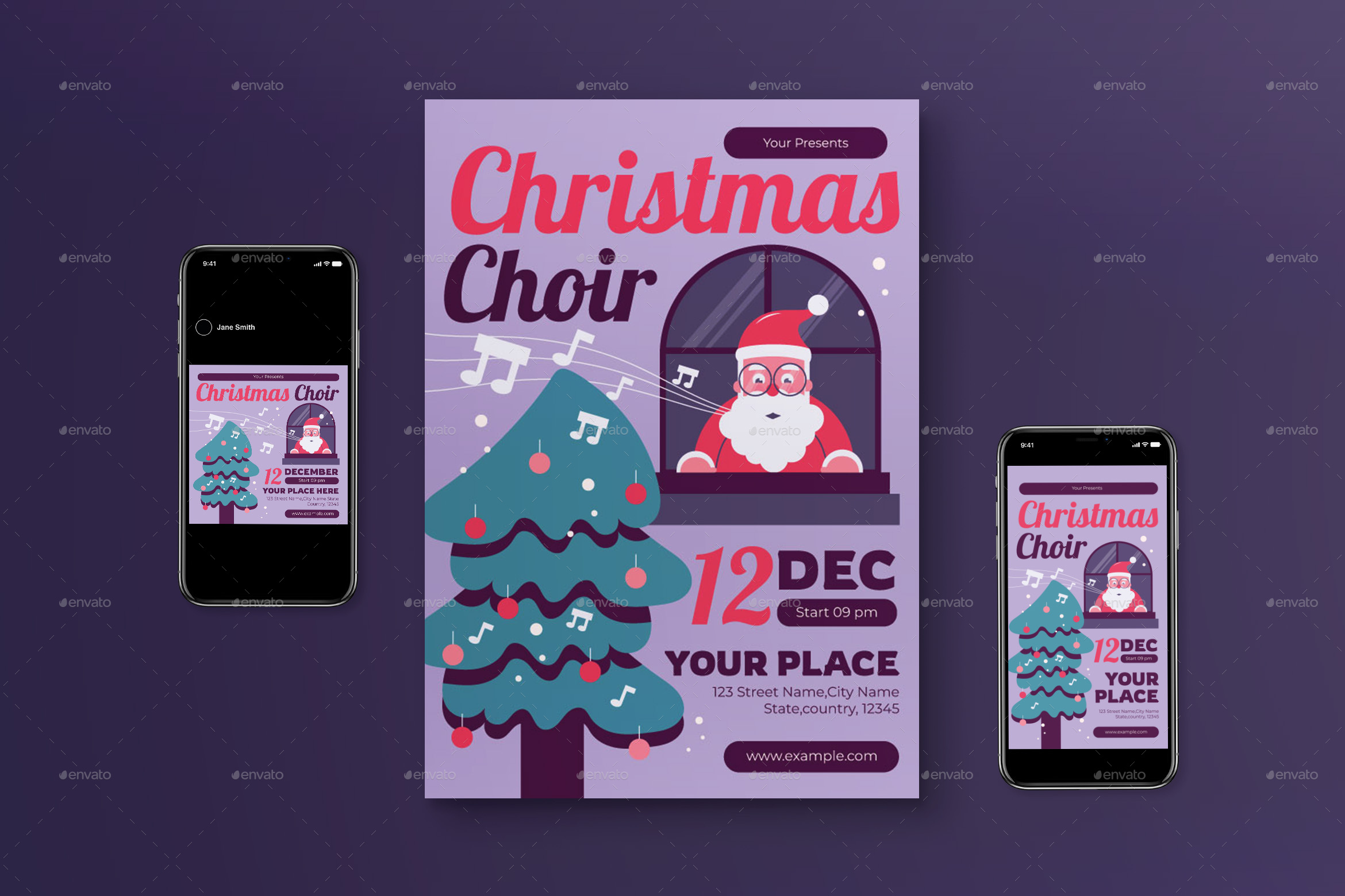 Purple Hand Drawn Christmas Choir Flyer Set, Print Templates | GraphicRiver