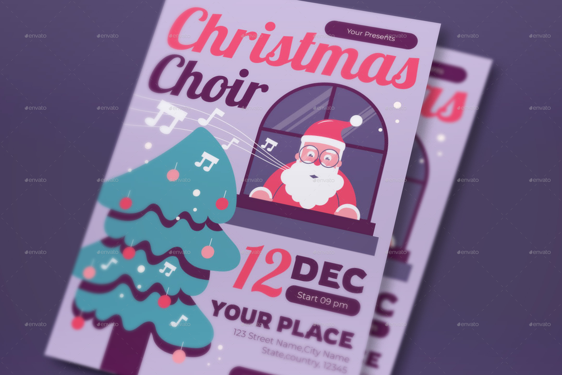 Purple Hand Drawn Christmas Choir Flyer Set, Print Templates | GraphicRiver