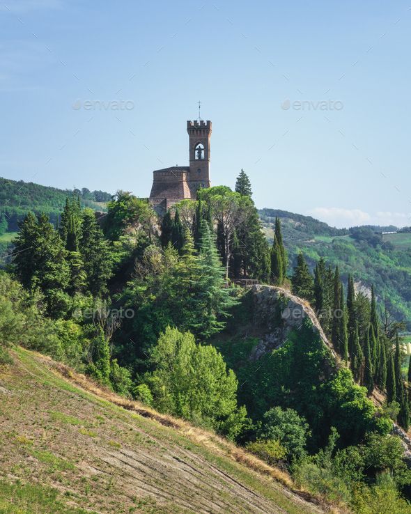 Brisighella clock tower on the cliff. Emilia Romagna, Italy. Stock ...