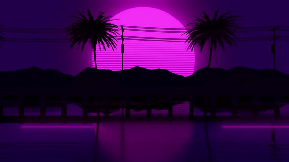 80s style night landscape, Motion Graphics | VideoHive