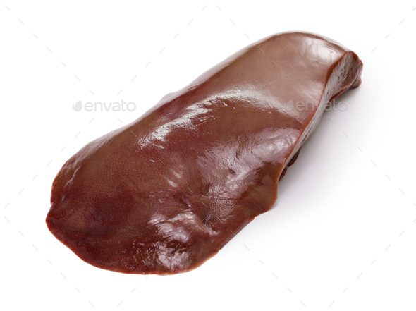 raw pork liver isolated on white background Stock Photo by motghnit