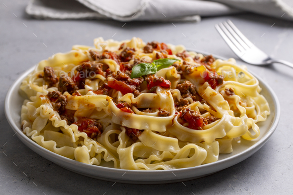 Mafalde or Mafalda or Mafaldine Pasta Bolognese Stock Photo by esindeniz