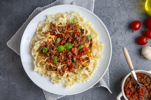 Mafalde or Mafalda or Mafaldine Pasta Bolognese Stock Photo by esindeniz