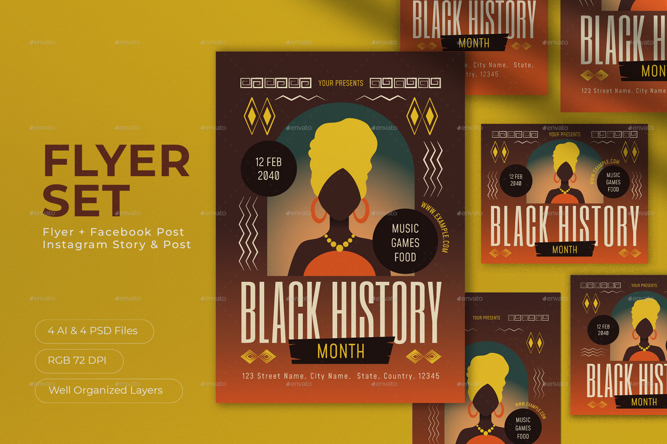 Brown Flat Design Black History Month Flyer Set, Print Templates ...