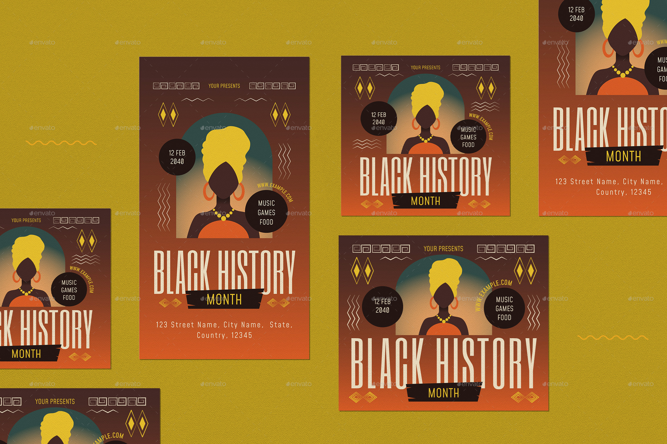Brown Flat Design Black History Month Flyer Set, Print Templates ...