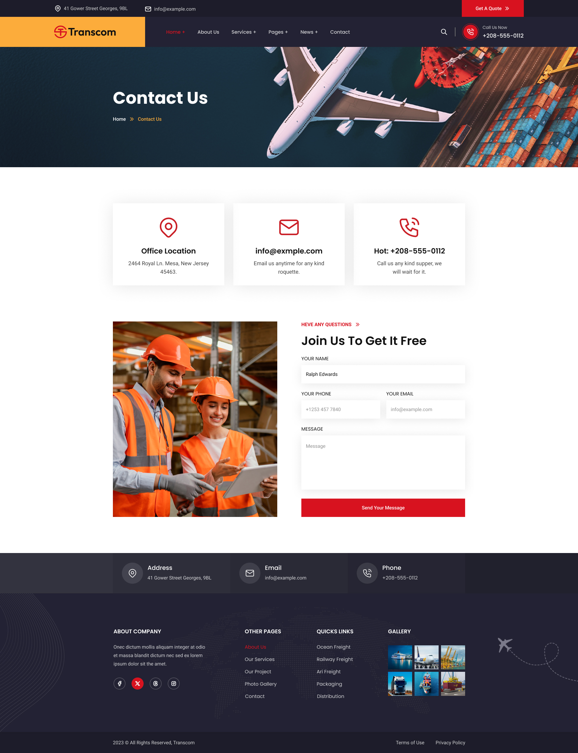 Transcom – Transport & Logistics Service Figma Template by figthemes