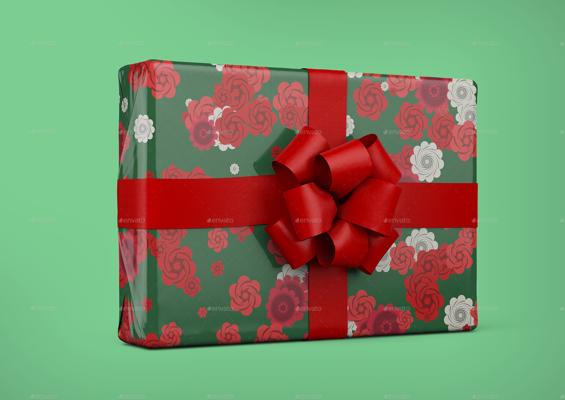 Rectangular Gift Box Wrapping With Ribbon And Bow, Graphics | GraphicRiver