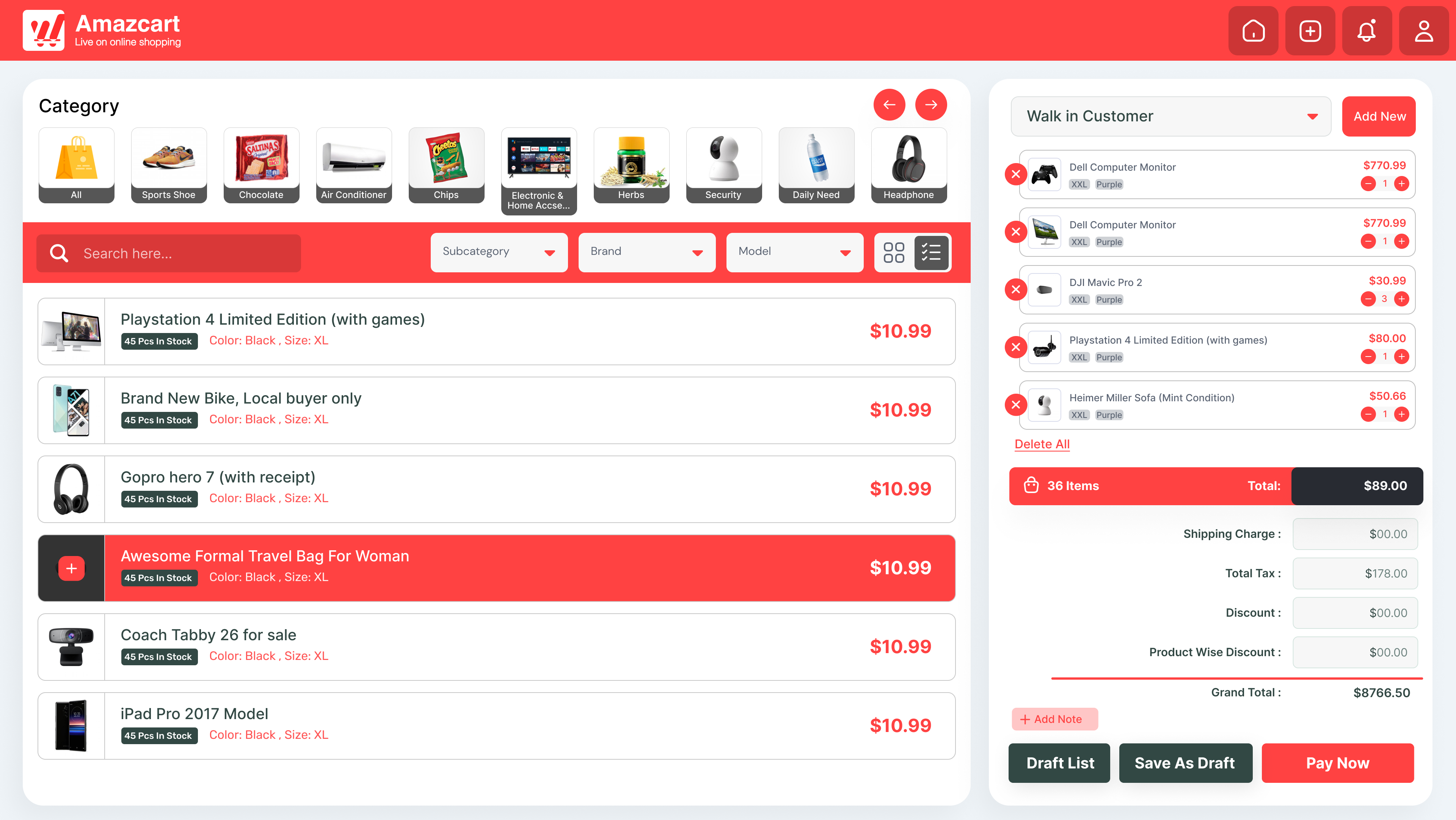 POS add-on | AmazCart Laravel Ecommerce System CMS Multi-Vendor by uxseven