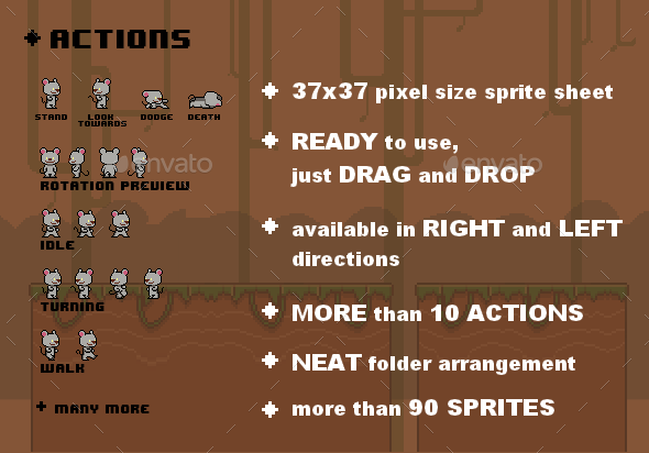 Pixel Mouse Spritesheet, Game Assets | GraphicRiver