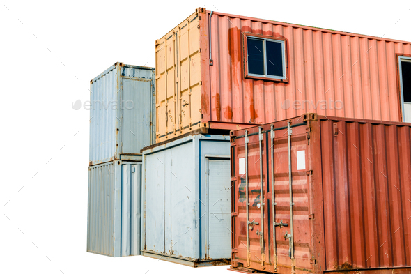 Stacked containers warehouse on white background Stock Photo by Mumemories