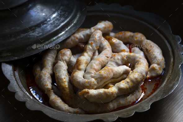 Middle Eastern dishes, offal dishes, stuffed sheep intestines (Mumbar ...