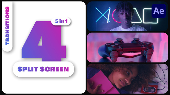 Multiscreen Transitions - 4 Split Screen, After Effects Project Files