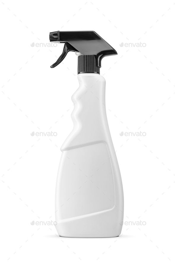Blank plastic sprayer detergent trigger bottle isolated on white ...