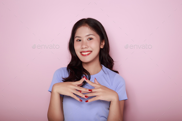 half body photo of nice positive lady, Portrait of a beautiful young ...