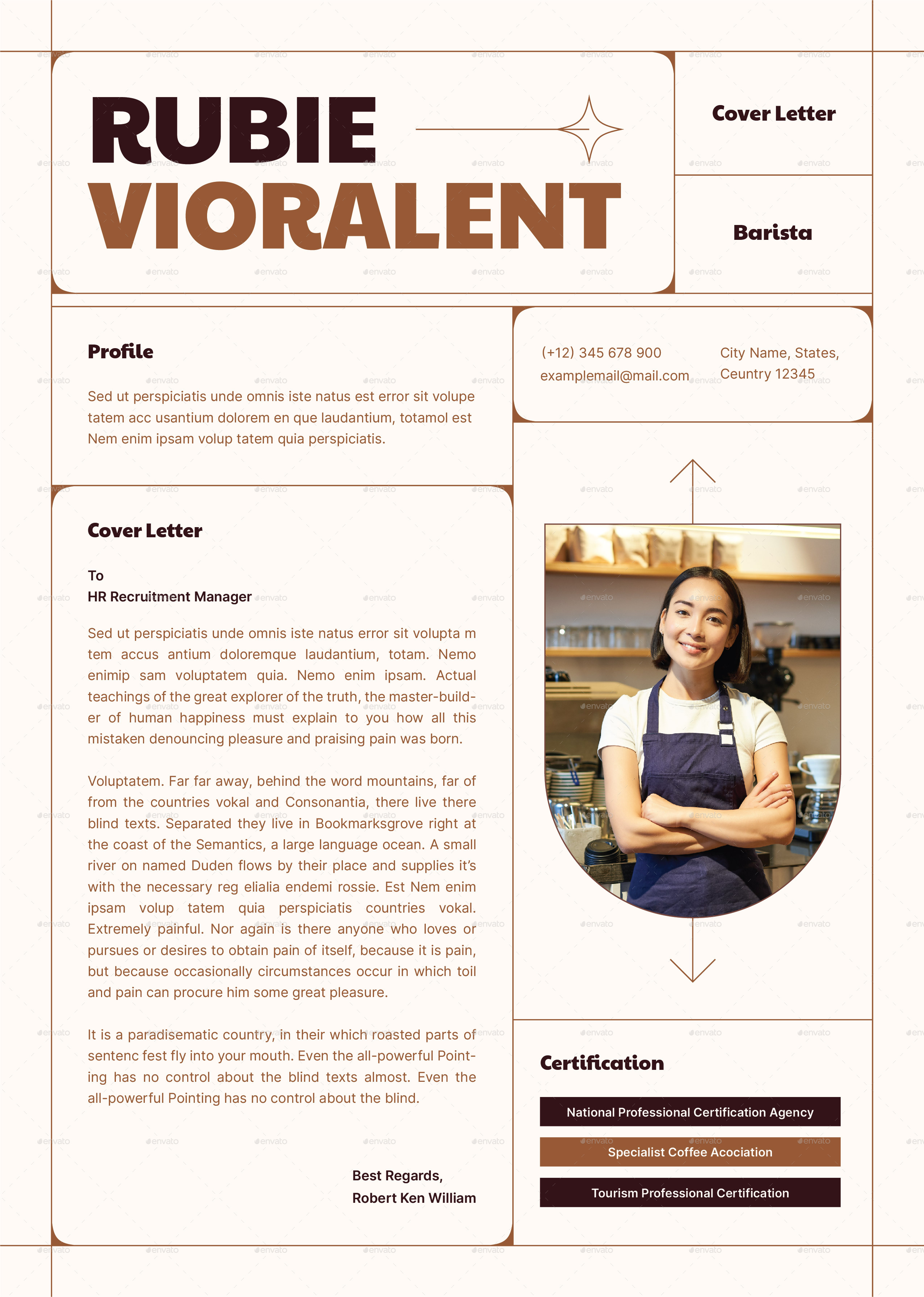 Minimal Barista CV Resume, Print Templates | GraphicRiver