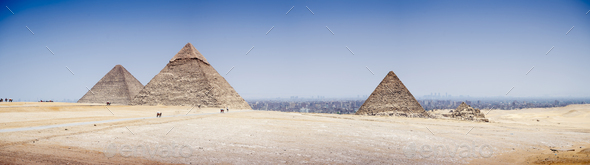 Panoramic view of famous pyramids of Giza, Cairo, Egypt Stock Photo by ...