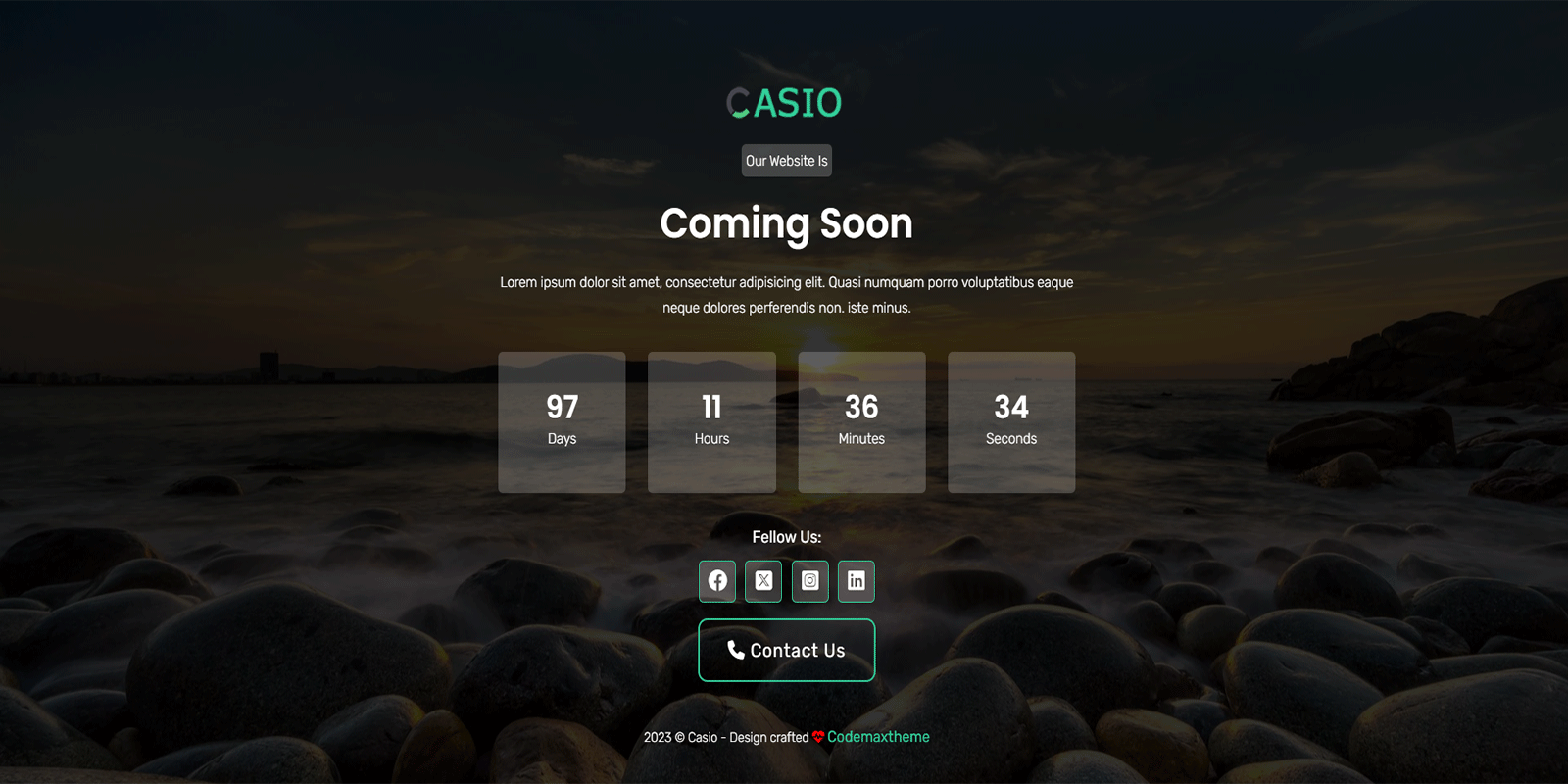Casio - Coming Soon HTML5 Template by codemaxtheme | CodeCanyon