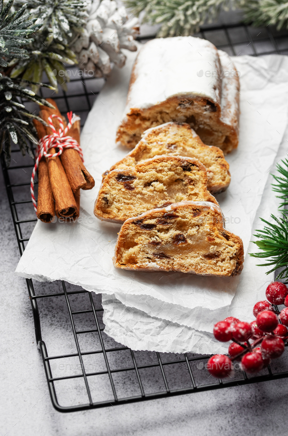 Christmas stollen with winter holidays decoration Stock Photo by Olena_Rudo