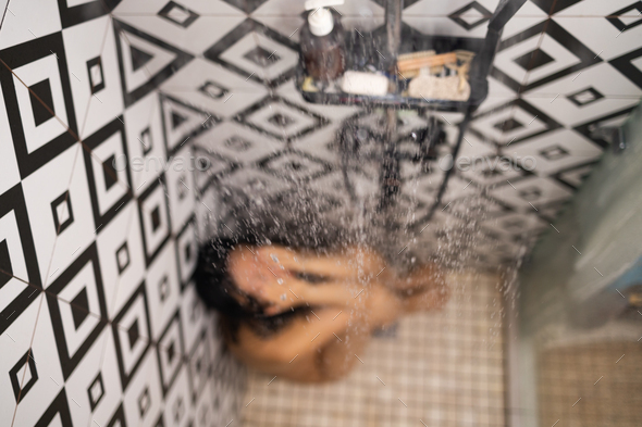 Sad lonely depressed Asian woman crying in shower. Depression and ...