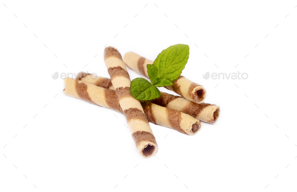 Chocolate wafer stick roll isolated on white background (Turkish name ...