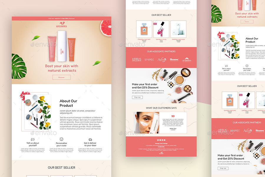 Cosmetic and Beauty Products Email Newsletter PSD Template, Web Elements