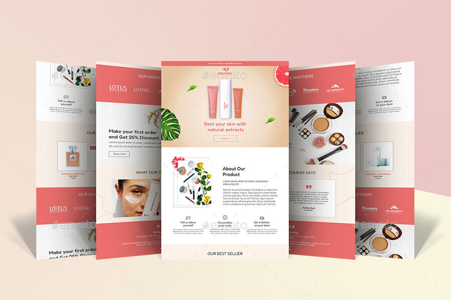 Cosmetic and Beauty Products Email Newsletter PSD Template, Web Elements