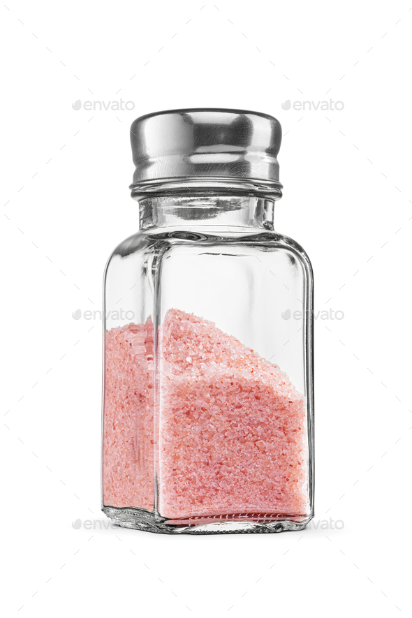 Himalayan pink salt shaker isolated on white background with clipping ...